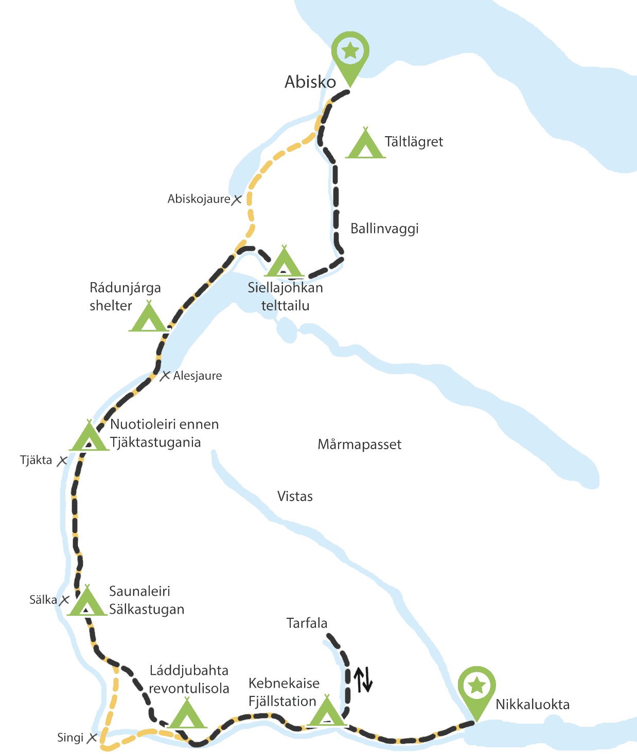 Abisko-Nikkaluokta vaellus - syksyinen seikkailu Kungsledenilla